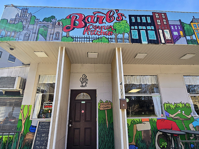 The colorful mural adorning Barb's Corner Kitchen isn't just decoration&mdash;it's a warm Pittsburgh welcome that promises comfort food magic awaits inside.