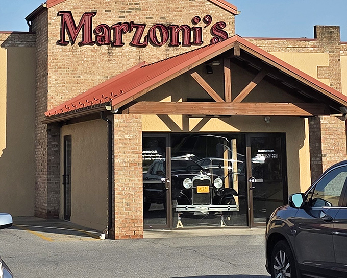 That vintage car display behind glass isn't just decoration&mdash;it's a promise that what awaits inside is equally classic and memorable.