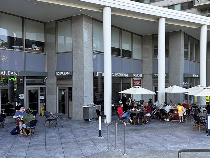 Modern meets classic at Little Pete's outdoor seating area, where city life and comfort food collide beautifully.