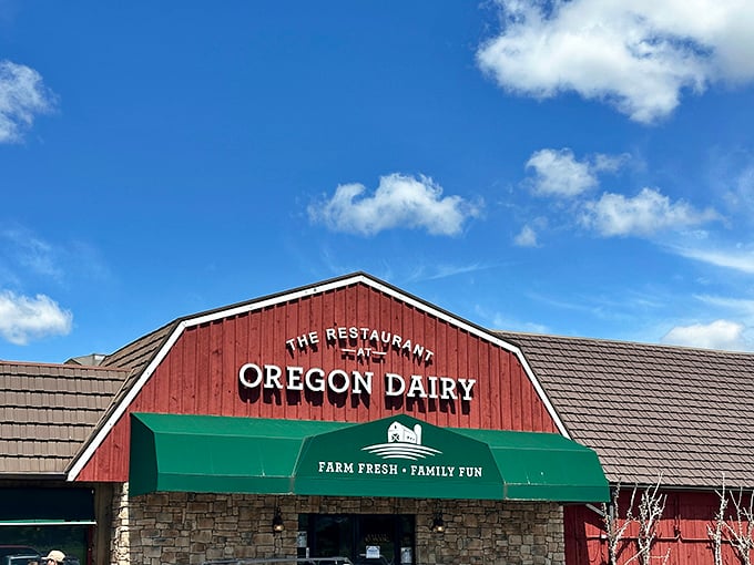 Stop the car! This unassuming barn-style building is the real deal, promising farm-fresh joy and unforgettable family fun inside.
