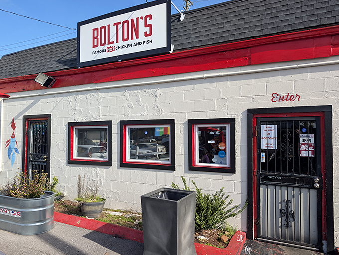 The unassuming exterior of Bolton's promises no frills but all thrills. This humble building houses Nashville heat that'll make your taste buds stand at attention.