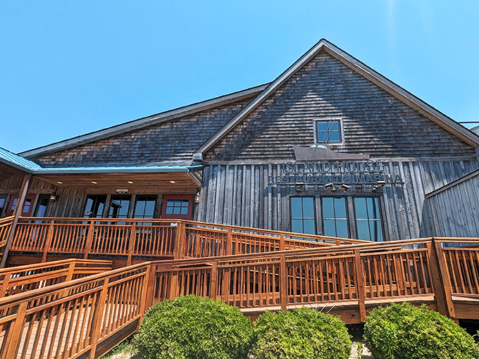 The weathered cedar shake exterior of Island House isn't trying to impress anyone, yet somehow manages to be the most charming building on Virginia's Eastern Shore.