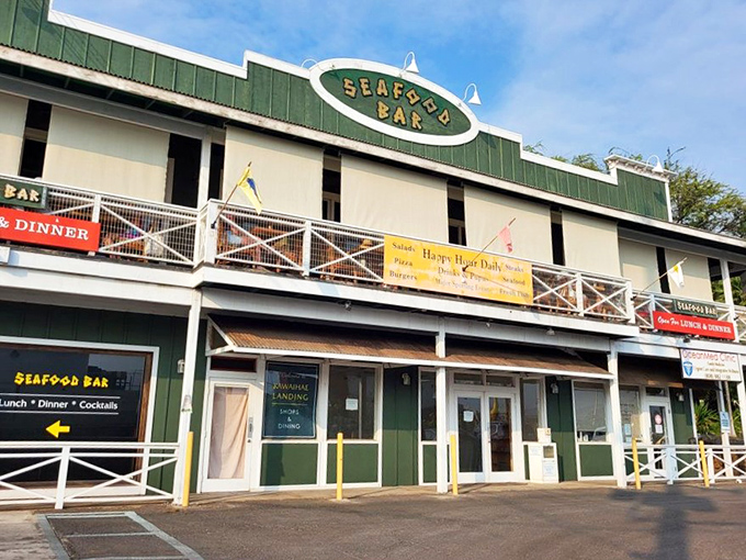 That green and white exterior hides seafood secrets that'll make you pull a U-turn mid-drive.