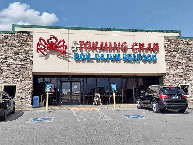 The bright red crab logo beckons seafood lovers like a lighthouse for the landlocked. Stone facade meets maritime dreams in Madison.