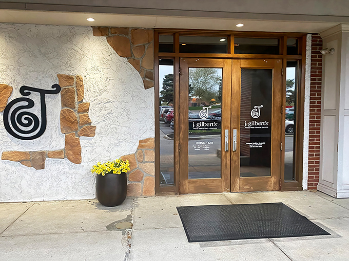 Elegant wooden doors frame the entrance to J. Gilbert's, where that first step inside transports you from Ohio to steakhouse nirvana.