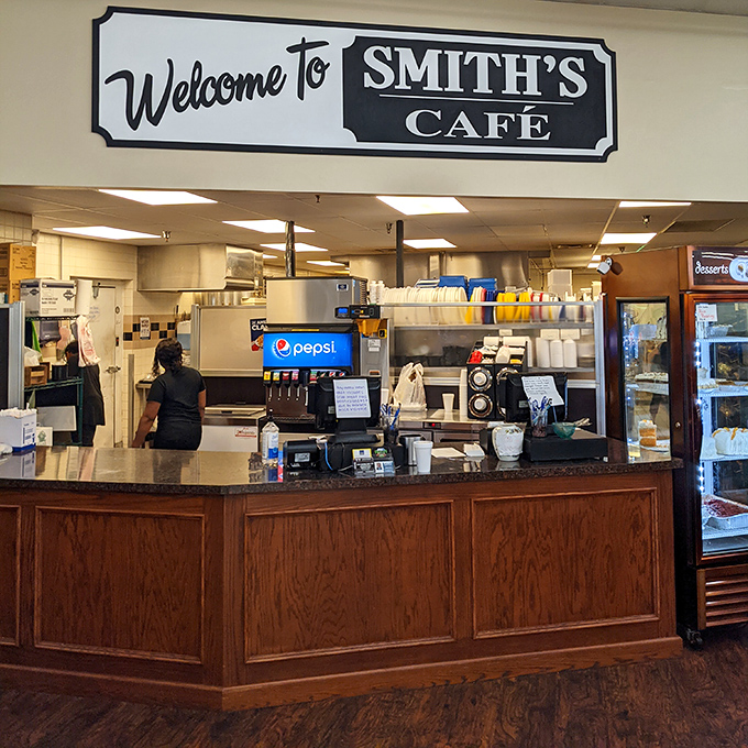 The welcoming counter at Smith's Cafe, where comfort food dreams come true and calories don't count. At least that's what I tell myself.