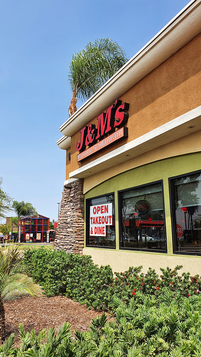 J & M's, we have arrived! This welcoming California spot, palm tree and all, is ready for a fantastic takeout or dine-in experience.