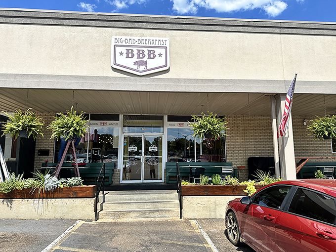 The entrance to Big Bad Breakfast welcomes you with chalk-written wisdom on the steps&mdash;a philosophical appetizer before the main course of deliciousness awaits inside.