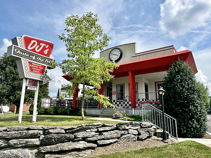 The classic red and white exterior of DJ's stands like a time portal on Lancaster's landscape. One glance and you're already tasting the nostalgia.