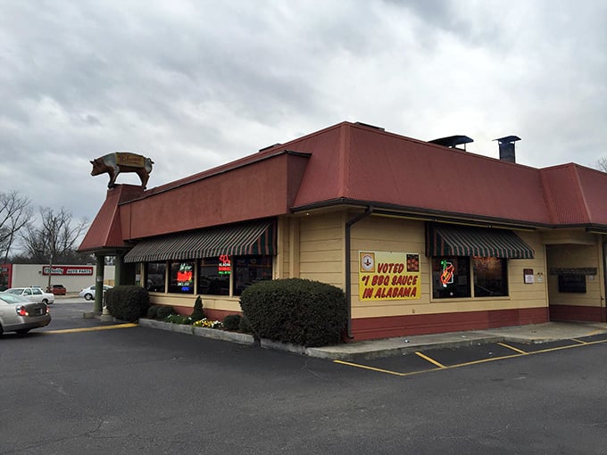 The silhouette of that pig on the sign isn't just decoration&mdash;it's a promise of what awaits inside. BBQ paradise since 1957.