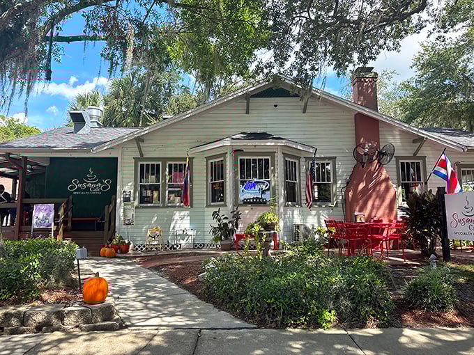 A charming cottage transformed into culinary heaven, Susana's Cafe welcomes you with vibrant red furniture and lush greenery&mdash;like Grandma's house, if Grandma were a gourmet chef.