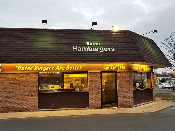The iconic sloped roof of Bates Hamburgers stands like a burger beacon in Farmington Hills. Their motto isn't just marketing&mdash;those burgers really are better.