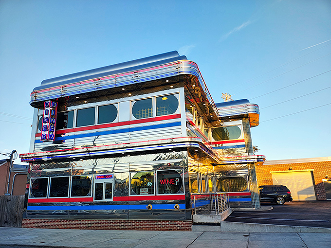 The sunset casts a golden glow on Goober's shimmering facade&mdash;a beacon of breakfast hope that practically screams "Your hash browns await!"