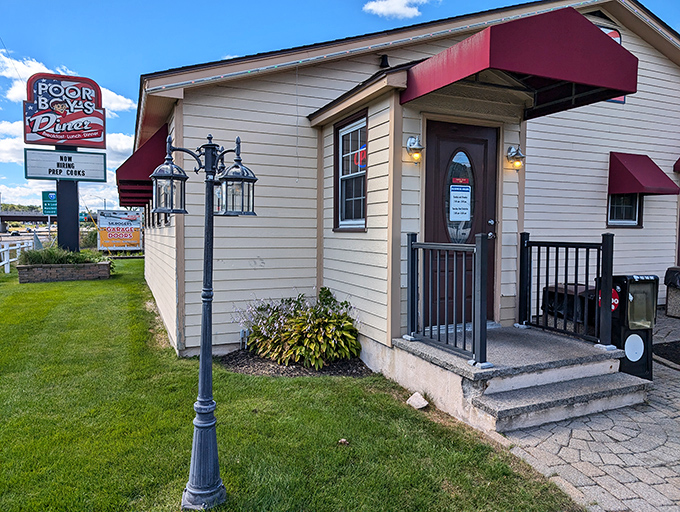 The unassuming exterior of Poor Boy's Diner hides culinary treasures within. Like finding a diamond in your breakfast&mdash;unexpected but delightful!