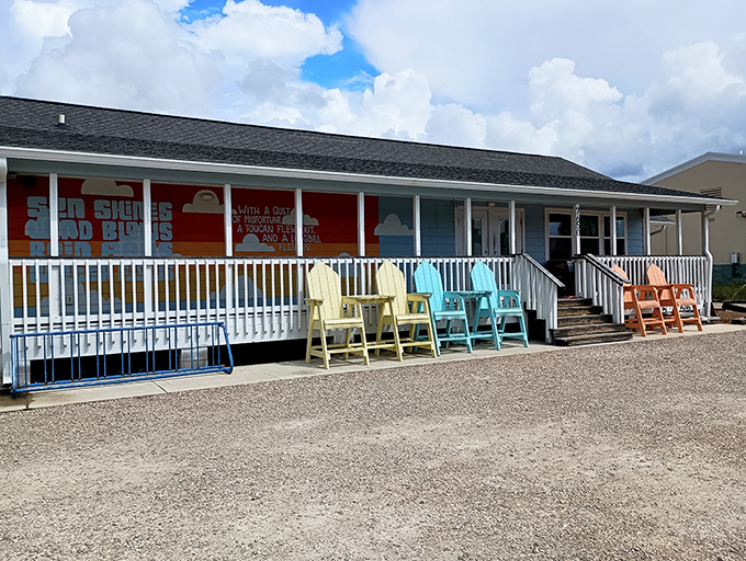 The colorful Adirondack chairs on LongBill's porch aren't just seating&mdash;they're an invitation to slow down and savor the Florida sunshine before diving into seafood heaven.