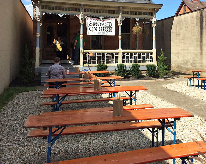 The quintessential BBQ joint entrance &ndash; unpretentious, inviting, and promising meat treasures that would make even vegetarians pause for contemplation.
