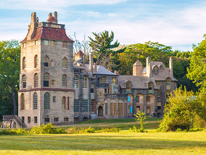 Fonthill Castle rises from the Pennsylvania landscape like a medieval fever dream, its concrete towers defying both gravity and conventional architecture.