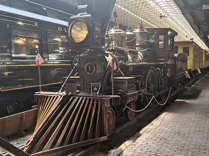 The William Crooks locomotive stands majestically in the museum, its polished brass and elegant cowcatcher telling stories of Minnesota's railroad golden age.