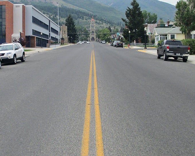 Main Street stretches toward the iconic courthouse, where Anaconda's past and present converge in a perfect small-town tableau.