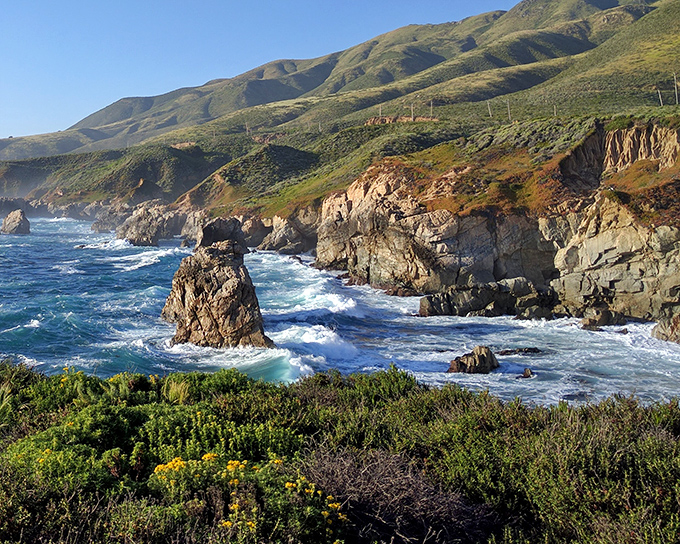 Nature's perfect balancing act: rugged cliffs meet the endless blue Pacific along this hidden stretch of California coastline that somehow escaped Instagram fame.