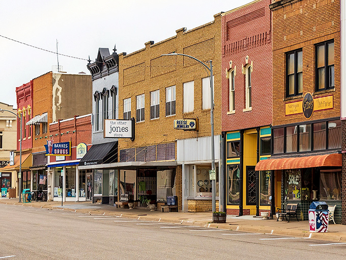 Downtown Abilene's colorful brick storefronts stand like a perfectly preserved movie set, each one telling a chapter of Kansas history.