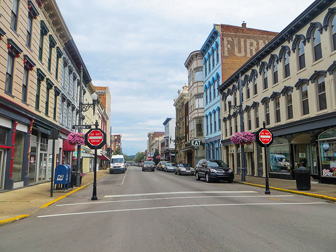 Second Street's colorful facades create a living timeline of architectural styles, where shopping and dining happen amid 19th-century splendor.