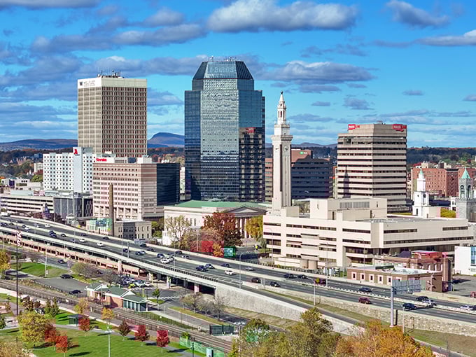Springfield's impressive skyline reflects both its industrial heritage and urban renewal, where affordability meets opportunity against a backdrop of stunning Berkshire mountains.