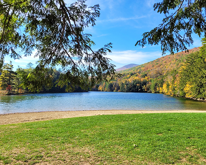 Mother Nature showing off her best work at Emerald Lake State Park, where Vermont's mountains create the perfect frame for this glistening jewel.