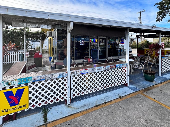 A slice of Americana with a side of Florida sunshine, Mustard's outdoor patio offers the perfect spot for hot dog contemplation.