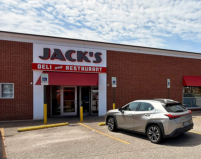 The brick facade and bold red signage of Jack's Deli isn't trying to impress anyone&mdash;it's too busy preparing to blow your mind with what's inside.
