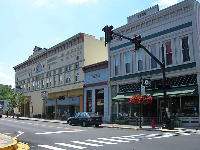 Downtown Lewisburg's historic facades stand like a perfectly preserved film set, where modern businesses thrive behind 19th-century architectural elegance.