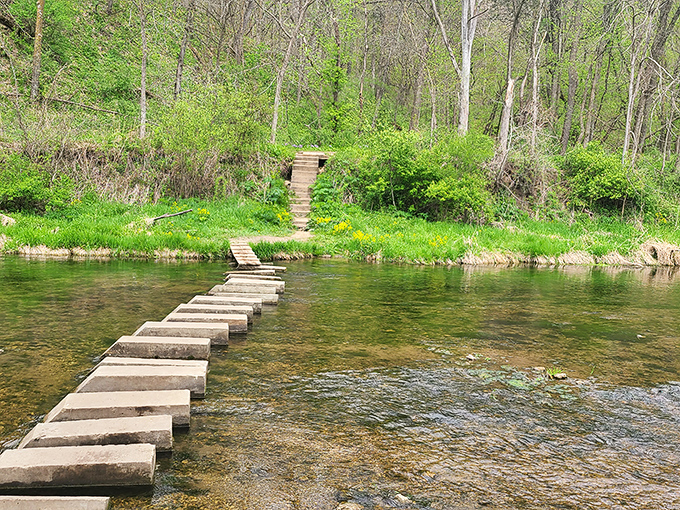 Stone stepping stones across the Whitewater River create nature's version of a zen garden&mdash;each step a mini-meditation in balance and beauty.