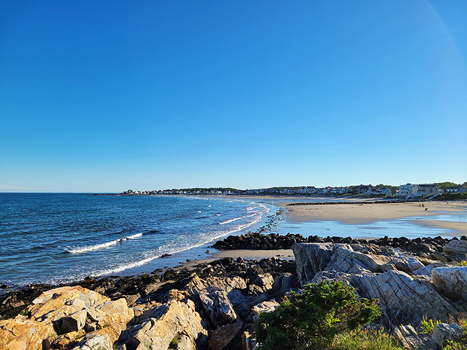 Where the sky meets the sea in a perfect New England postcard moment. Wallis Sands offers that rare coastal magic that makes you forget your phone exists.