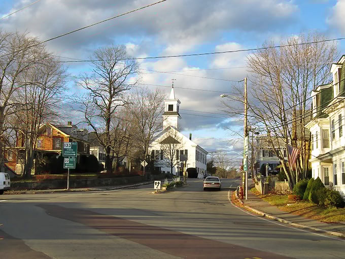 Essex's iconic Main Street, where that white church steeple stands like New England's version of the North Star&mdash;guiding hungry travelers toward clam heaven.