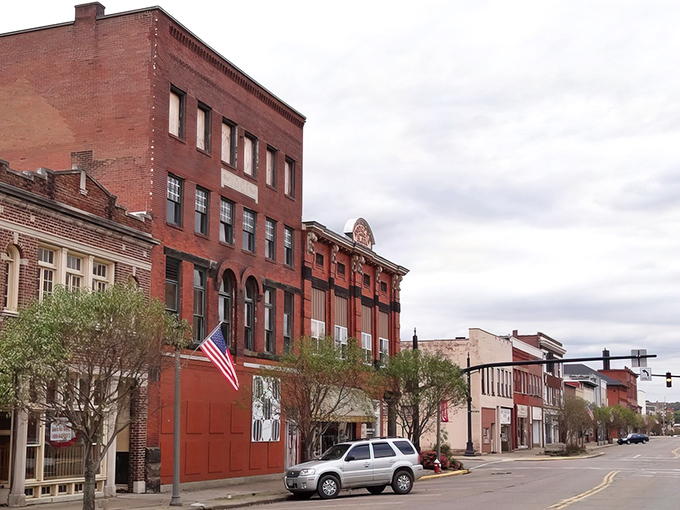 Downtown Coshocton's historic brick buildings stand like sentinels of simpler times, where American flags wave and not a single person is rushing to a yoga class.