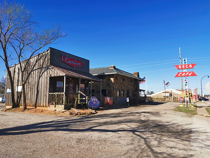 That iconic stone facade and vintage neon sign are calling your name louder than your alarm clock ever could.