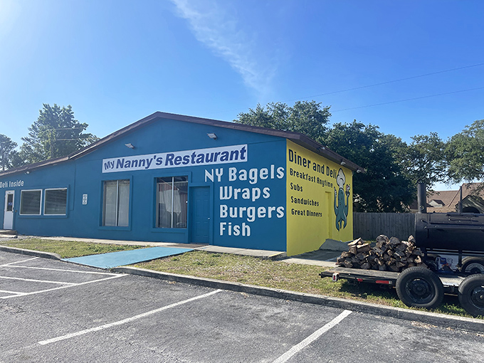 The bright blue exterior of My Nanny's Restaurant stands out like a culinary beacon in Spring Hill, promising comfort food treasures within those unassuming walls.