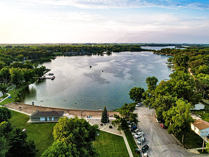 Five Island Lake stretches out like nature's welcome mat, where the water mirrors Iowa's big sky and whispers, "Slow down, you're home now."