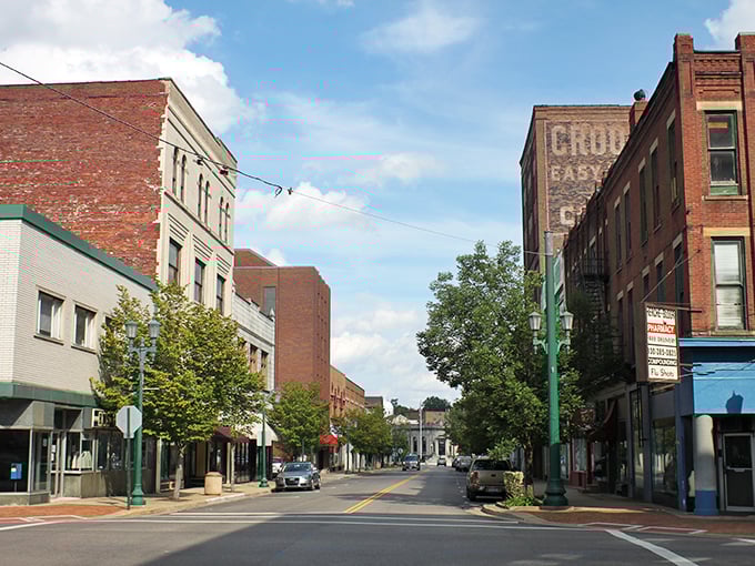 Downtown East Liverpool captures that perfect small-town America vibe &ndash; historic brick buildings standing proudly against blue skies, like architectural time travelers refusing to budge.