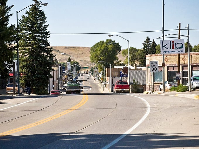 Main Street Kemmerer welcomes you with that perfect small-town charm where the speed limit matches the relaxed pace of life.