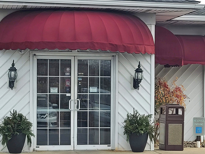 Those red awnings aren't just decoration&mdash;they're nature's way of saying "good food happens here." Classic Pennsylvania charm awaits beyond those doors.