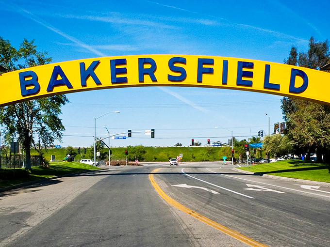 The iconic Bakersfield sign welcomes visitors with a splash of sunshine yellow &ndash; like a friendly wave saying "Hey there, we've been expecting you!"