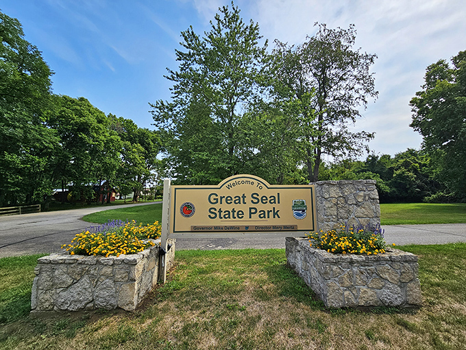 The entrance sign promises adventure, but doesn't mention the side effects: spontaneous smiles and temporary amnesia about work deadlines.