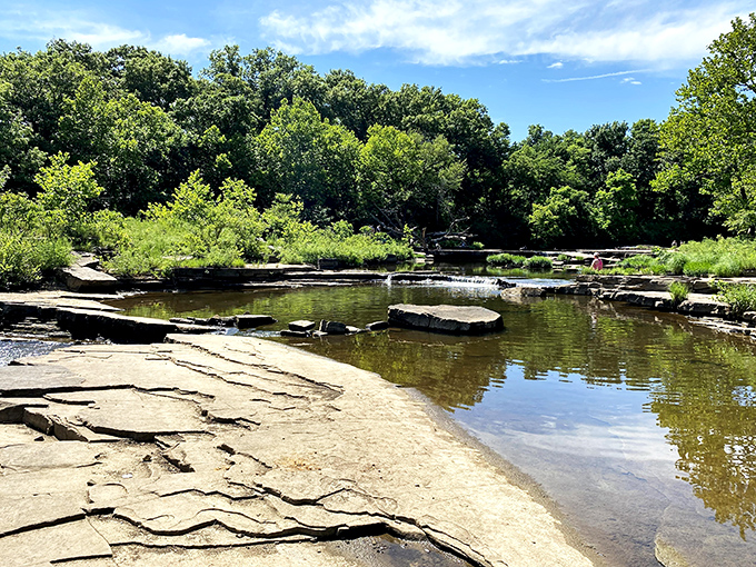 Sand Creek's gentle flow creates nature's own infinity pool. The perfect spot to contemplate life's big questions or simply watch water bugs play tag.