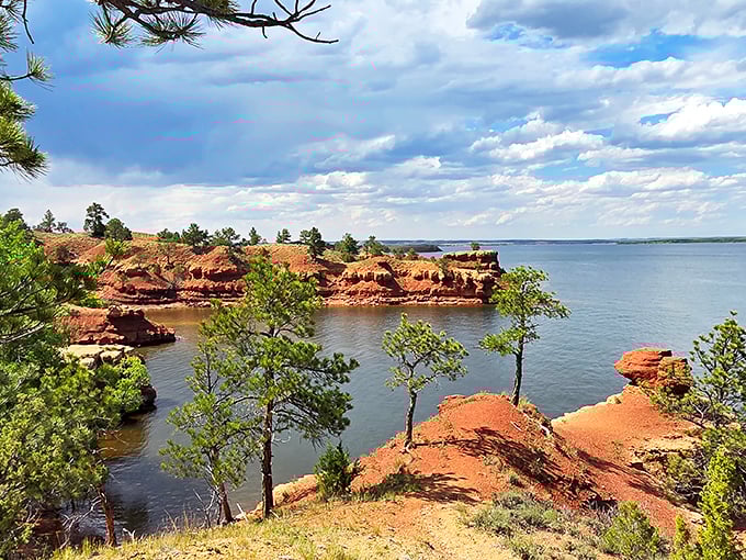 Mother Nature showing off her color palette where rusty red cliffs meet crystal blue waters. Wyoming's version of a beach vacation, minus the crowds and jellyfish.