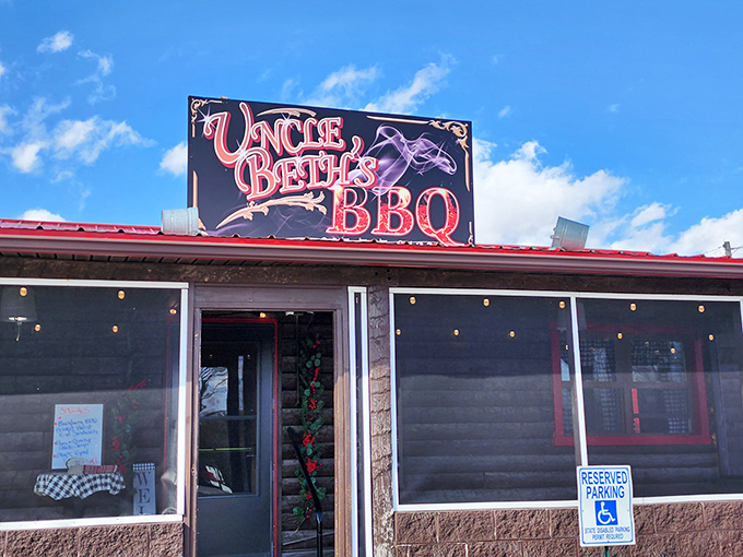 Pull over! This cozy Ohio joint, Uncle Beth's BBQ, is where smokin' good times and savory wings happen under a bright blue sky.