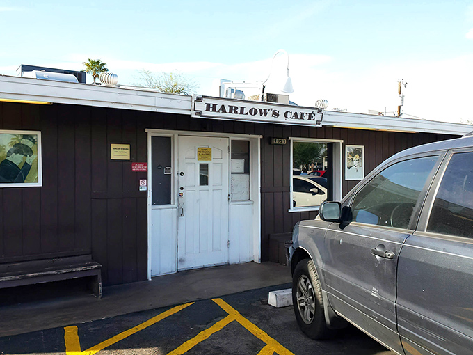 The unassuming exterior of Harlow's Cafe proves once again that the best breakfast spots rarely dress to impress.