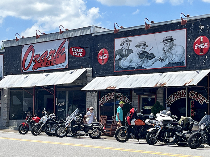 Motorcycles line up outside like eager diners themselves, a testament to the cafe's reputation among road warriors seeking legendary chicken fried steak after conquering mountain curves.