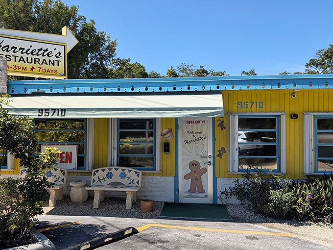 The cheerful yellow exterior of Harriette's beckons like a breakfast lighthouse on the Overseas Highway, complete with a welcoming gingerbread man on the door.
