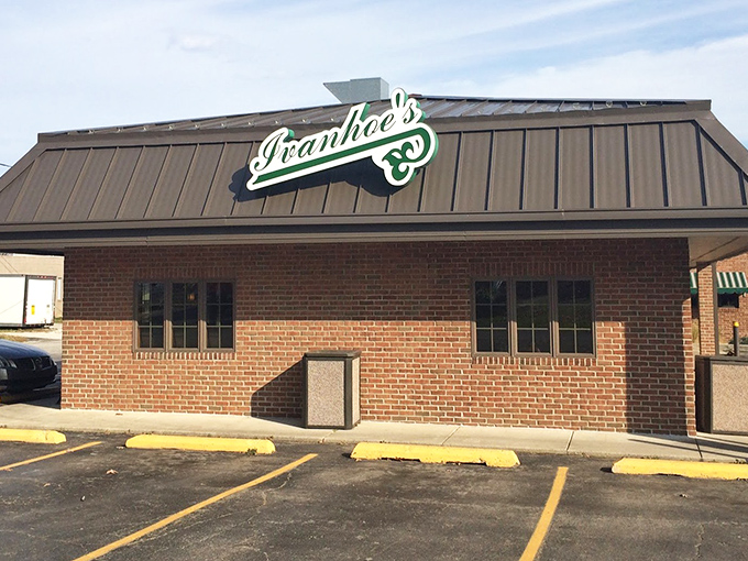 The unassuming exterior of Ivanhoes belies the culinary treasures within. This brick building houses Indiana's ice cream dreams and tenderloin legends.
